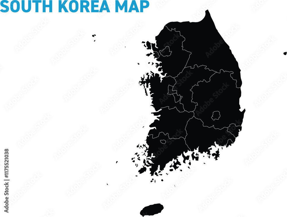 High detailed map of South Korea. Outline map of South Korea. Asia ...
