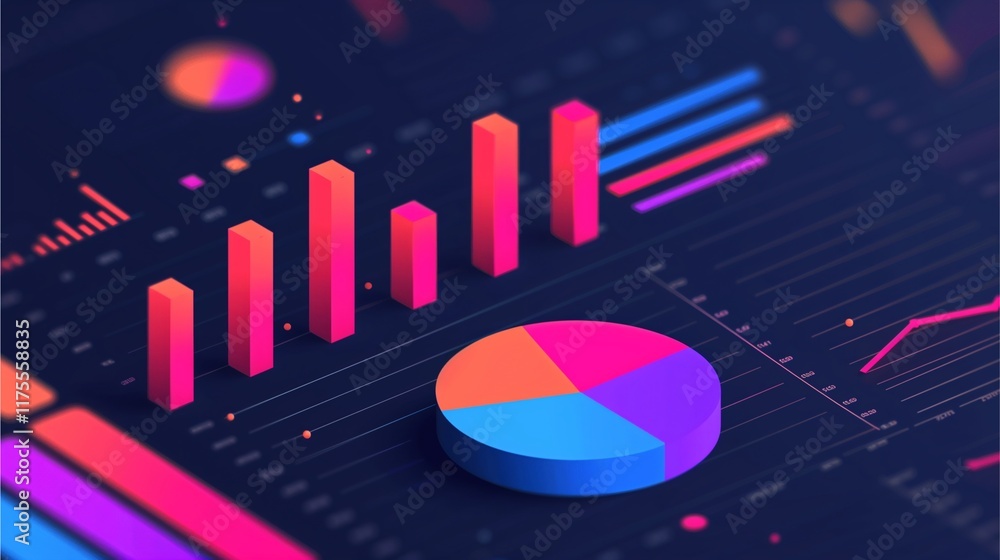 Data Visualization: A vibrant, 3D illustration depicting a pie chart ...