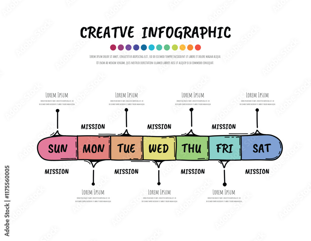 Timeline Hand drawn business for 7 day, 7 options, infographic design ...