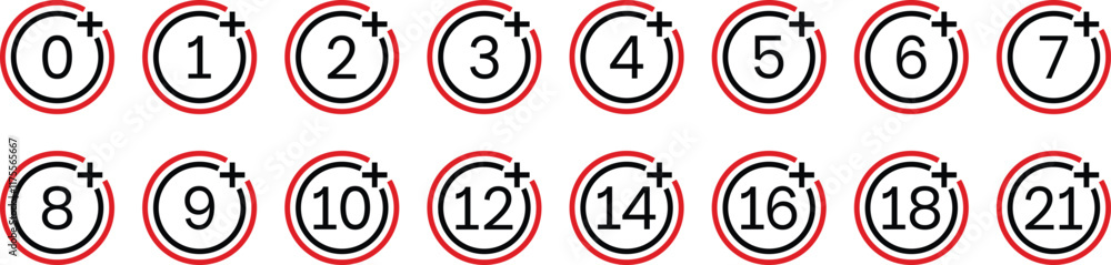 Under age signs, symbols restriction symbols from 1 to 21 plus ...