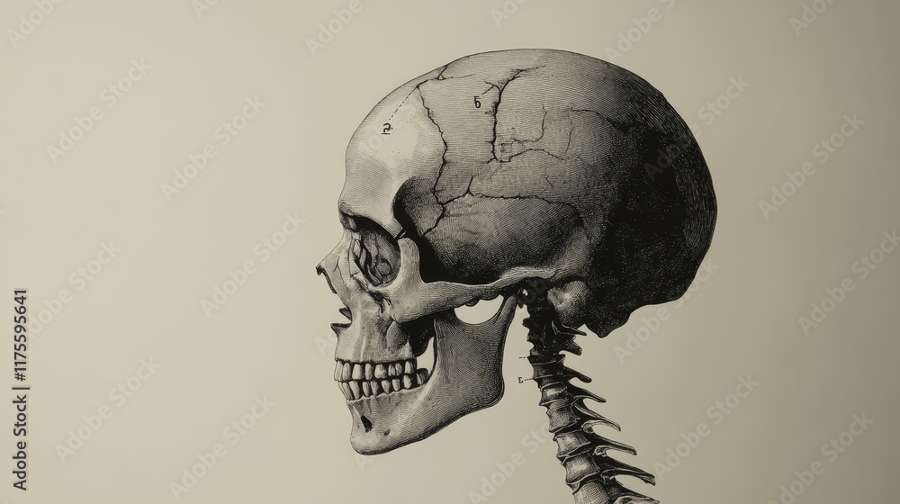 Ilustración de Stock Detailed Side View of Human Skull with Labeled ...