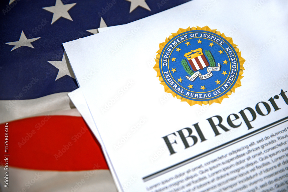 FBI report with United States flag in the backdrop concept. Federal ...