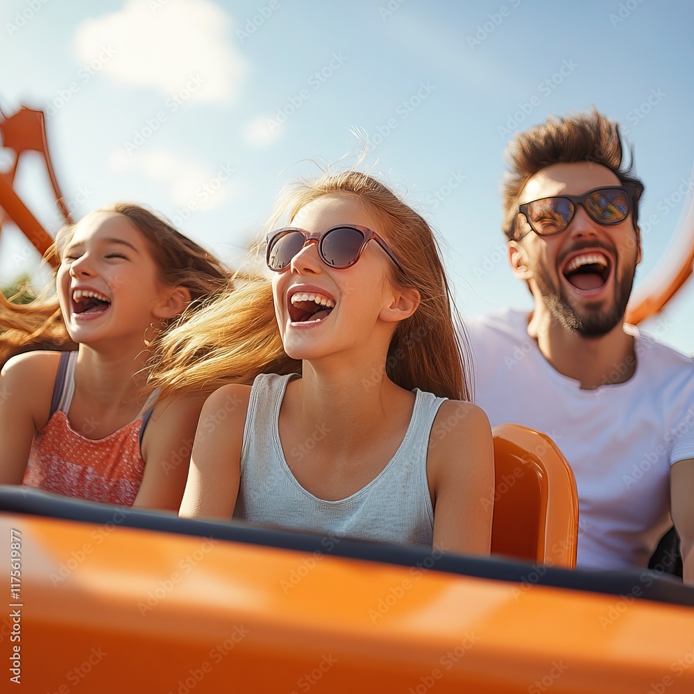Families and friends enjoy thrilling rollercoaster rides under sunny ...