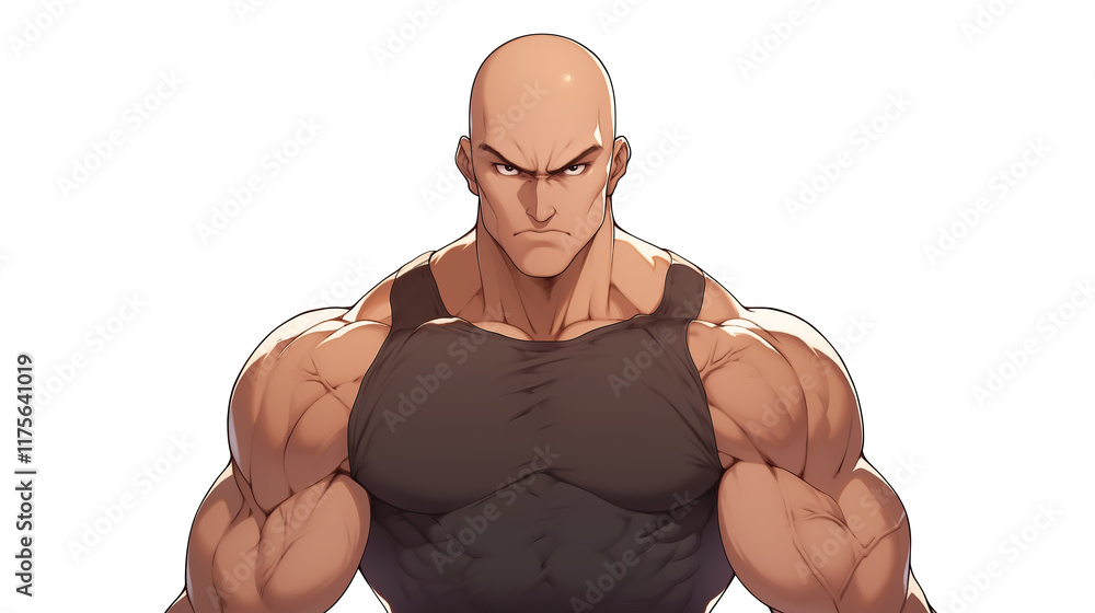 bald muscular brute in a shirt isolated on white background, in style ...