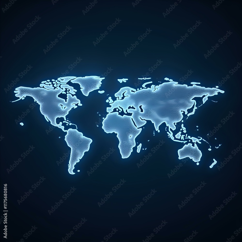 The image displays a stylized world map rendered in a transparent ...