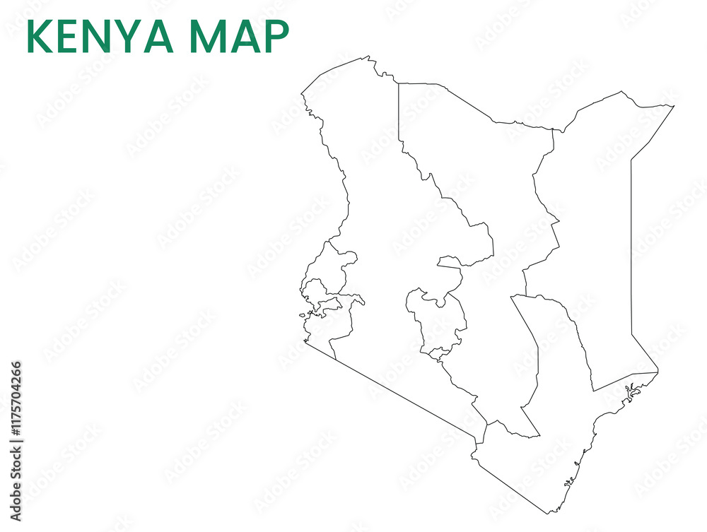 High detailed map of Kenya. Outline map of Kenya. Africa Stock Vector ...