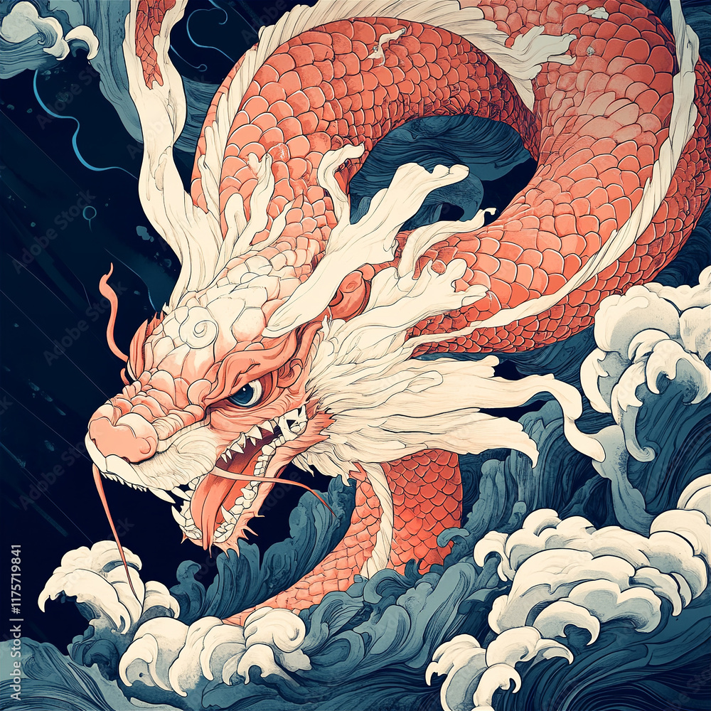 Celestial Guardian: Red Eastern Dragon Amidst Rolling Clouds Chinese ...