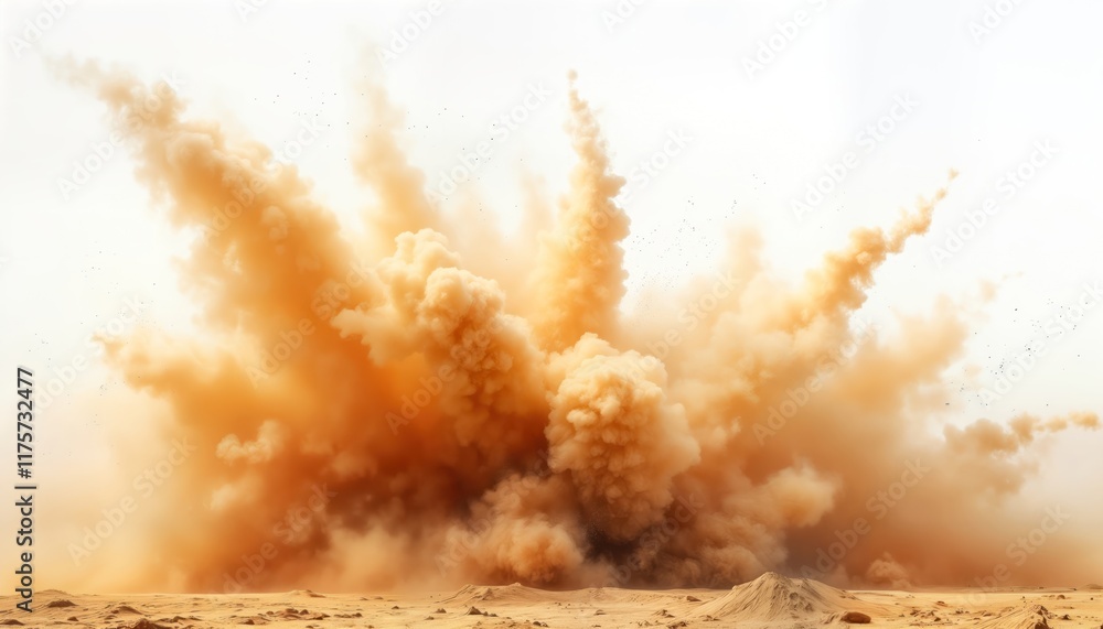 Foto Massive sand explosion erupts in desert. Powerful force throws ...