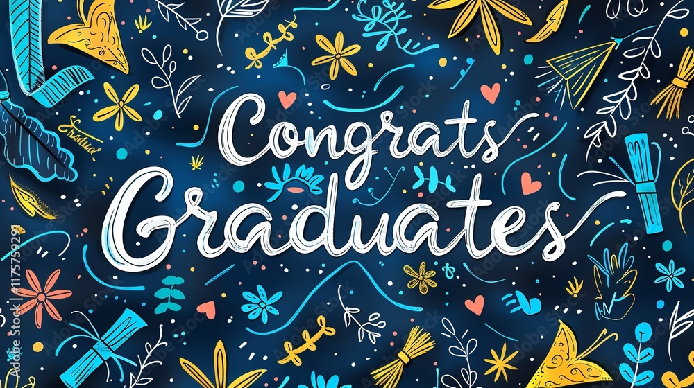 Featuring strong, cursive "Congrats Graduates" letters and typography ...