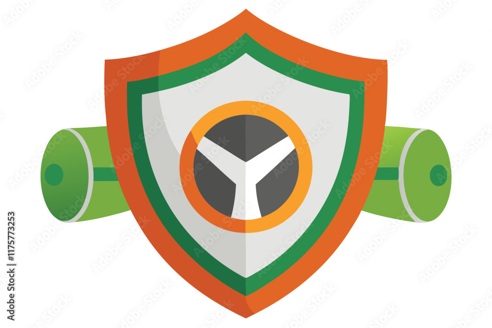 This design features a bold shield representing safety and defense ...