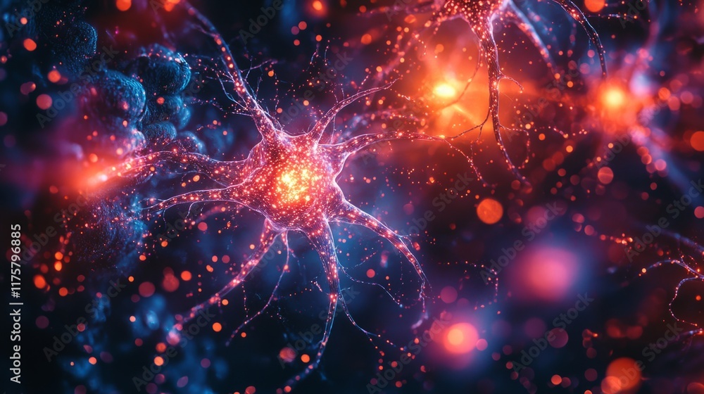 abstract representation of artificial intelligence, glowing neural networks, digital connections ...