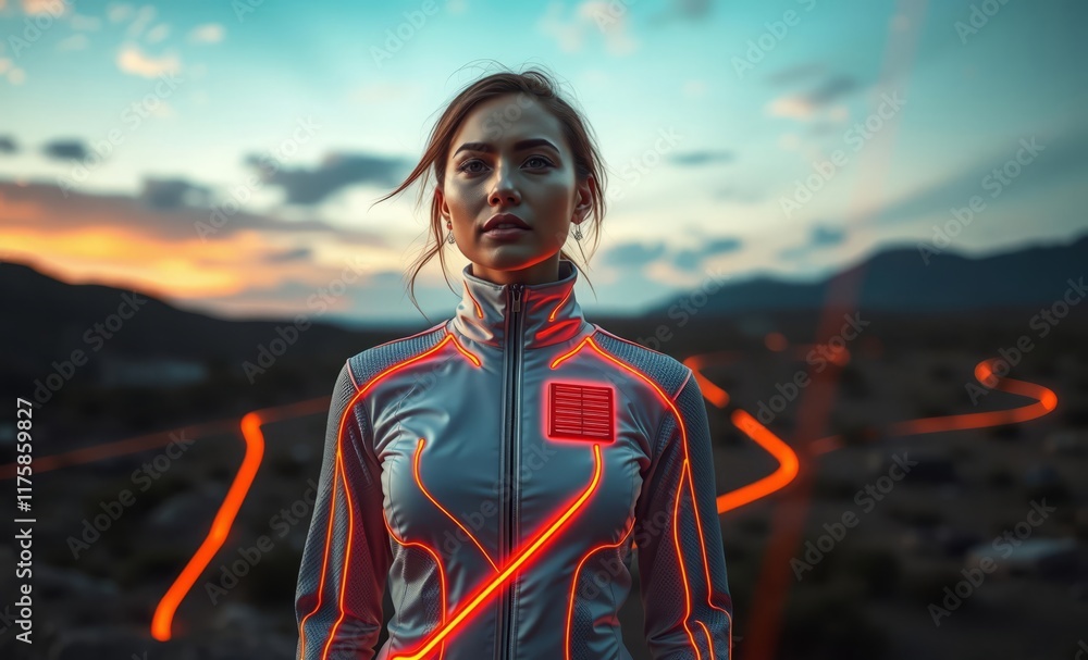 Foto de Stock Native American woman, futuristic tribal markings ...