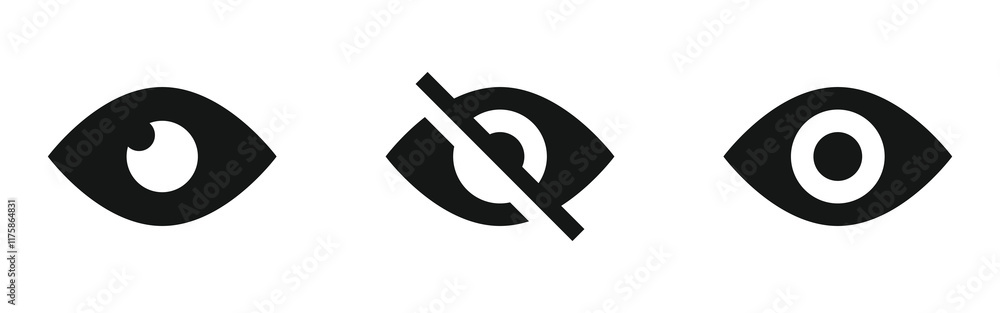 eye icon set. vision icon, see view icons - eyesight symbol - invisible ...
