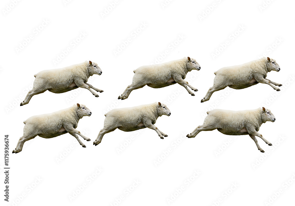 Jumping sheep isolated on transparent background, playful motion ...