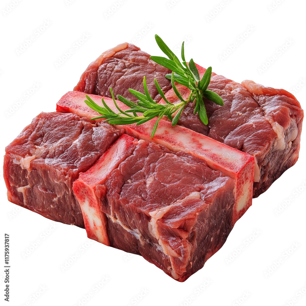 Raw mutton brisket isolated with fresh herbs on a transparent ...