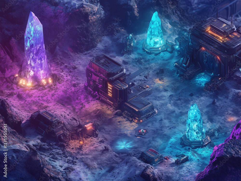 RPG map of an alien planet surface, featuring glowing crystal ...