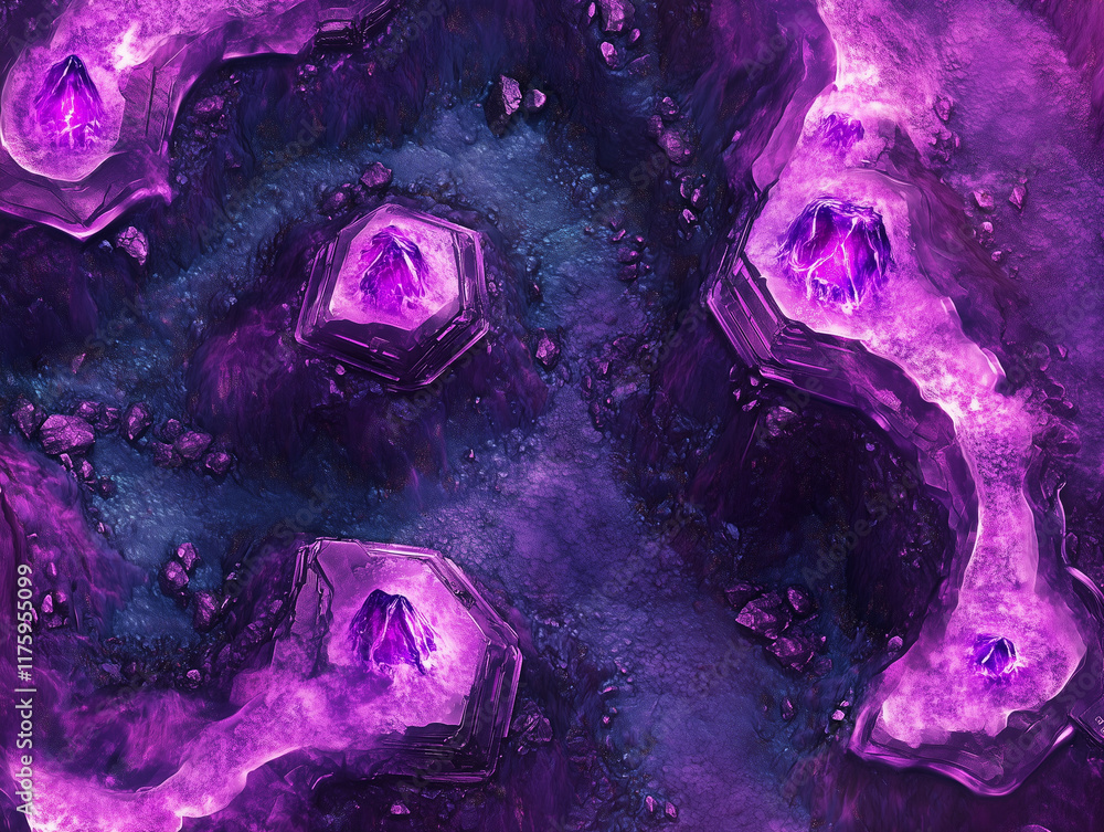 RPG map of an alien planet surface, featuring glowing crystal ...