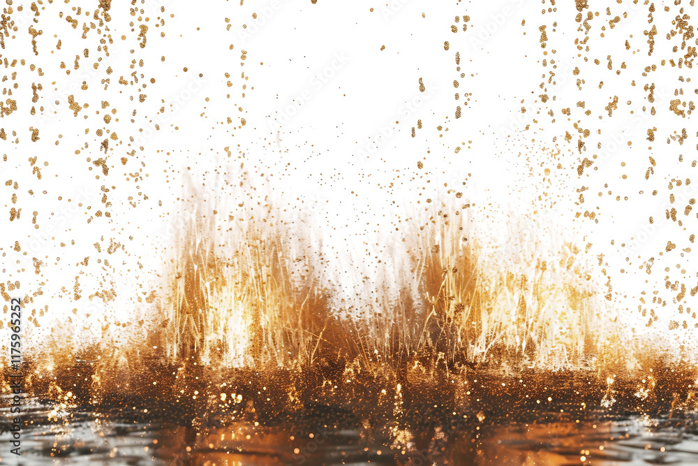 Waterfall fireworks, both ground-based and aerial, cascading with ...