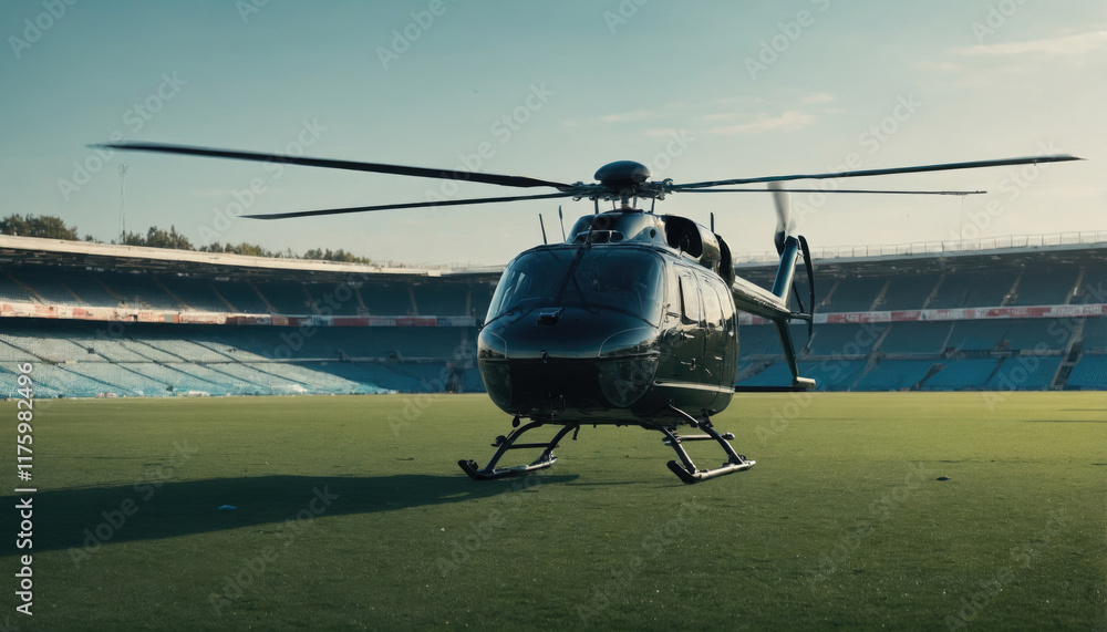 Helicopter lands in stadium during daylight hours for a unique aerial ...