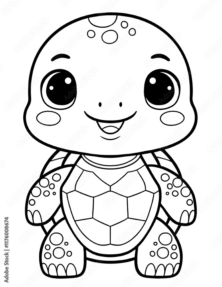 happy cartoon turtle coloring page for kids. ready to print on standard ...