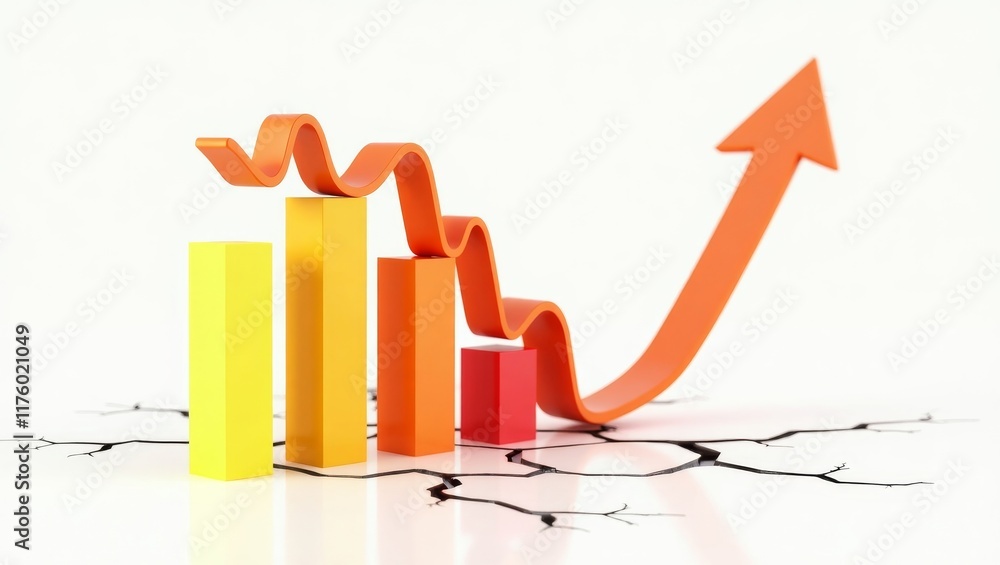 Bar graph with downward arrow and cracked ground symbolizing decline Stock Illustration | Adobe ...