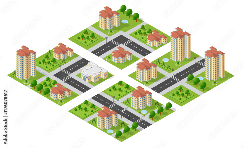 Isometric city map generator demonstrating various building types ...