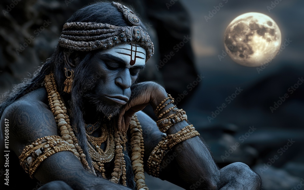 A depiction of Hanuman, the monkey like deity in Hinduism, known for ...
