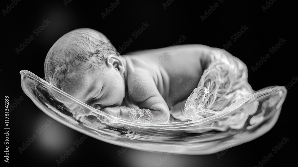 Fetus Baby floating in mother's abdomen, CT scan view with blue ...