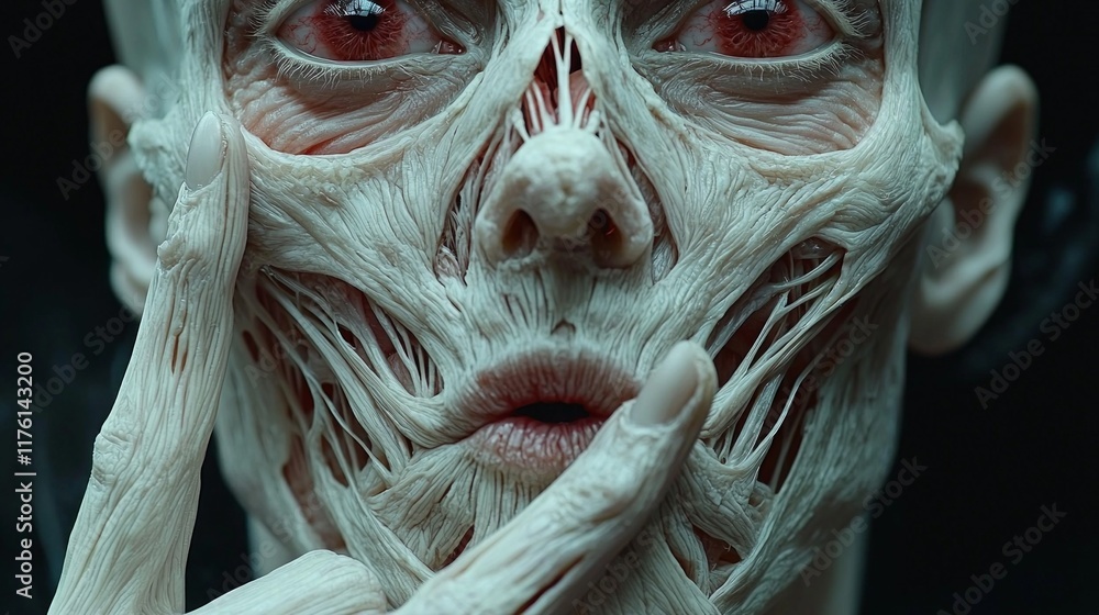 detailed anatomical portrait features muscular face devoid of skin ...