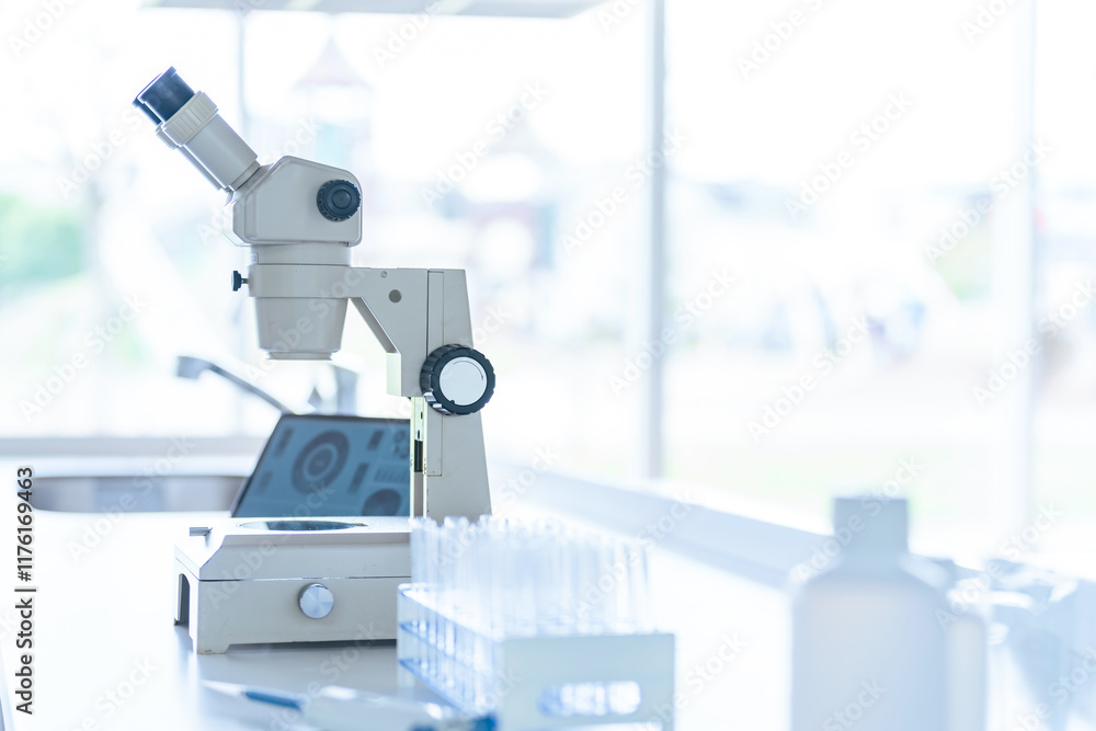 research, experiment, microscope, tablet, screen, digital, test tube ...