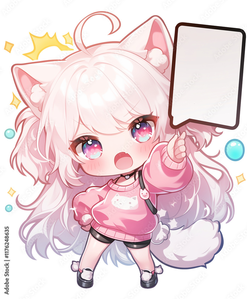 Chibi Cat Ear Girl with Blank Sign | Cute Transparent PNG Stickers ...
