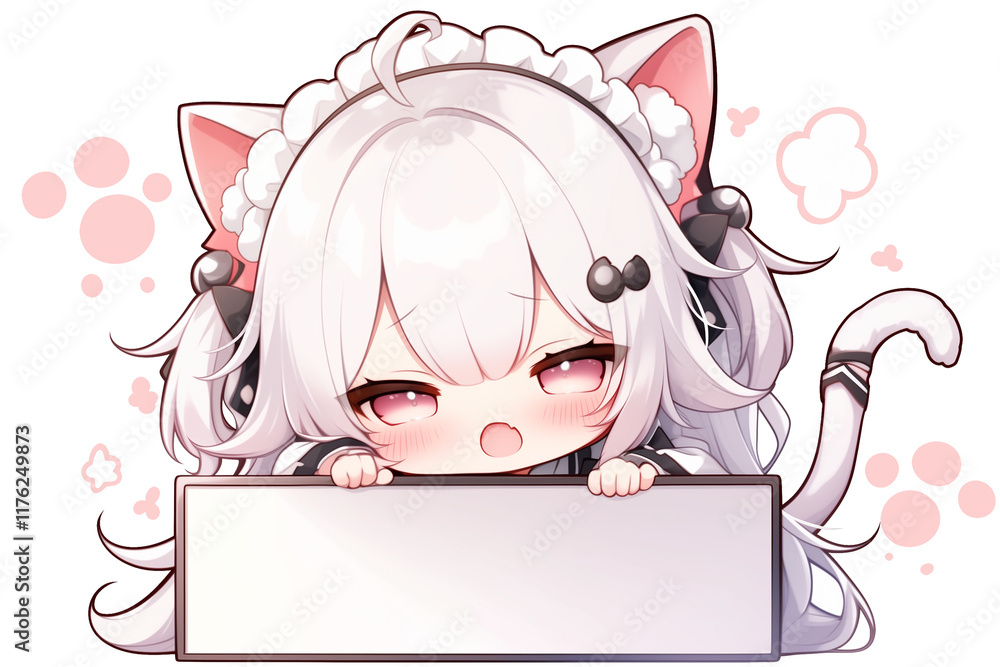 Chibi Cat Ear Girl with Blank Sign | Cute Transparent PNG Stickers ...