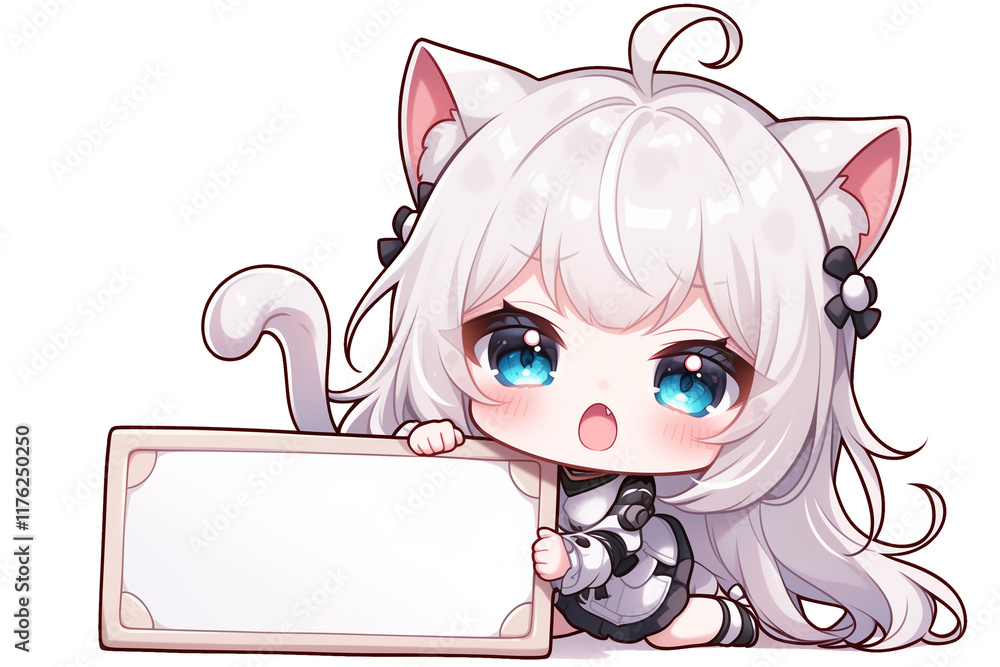 Chibi Cat Ear Girl with Blank Sign | Cute Transparent PNG Stickers ...