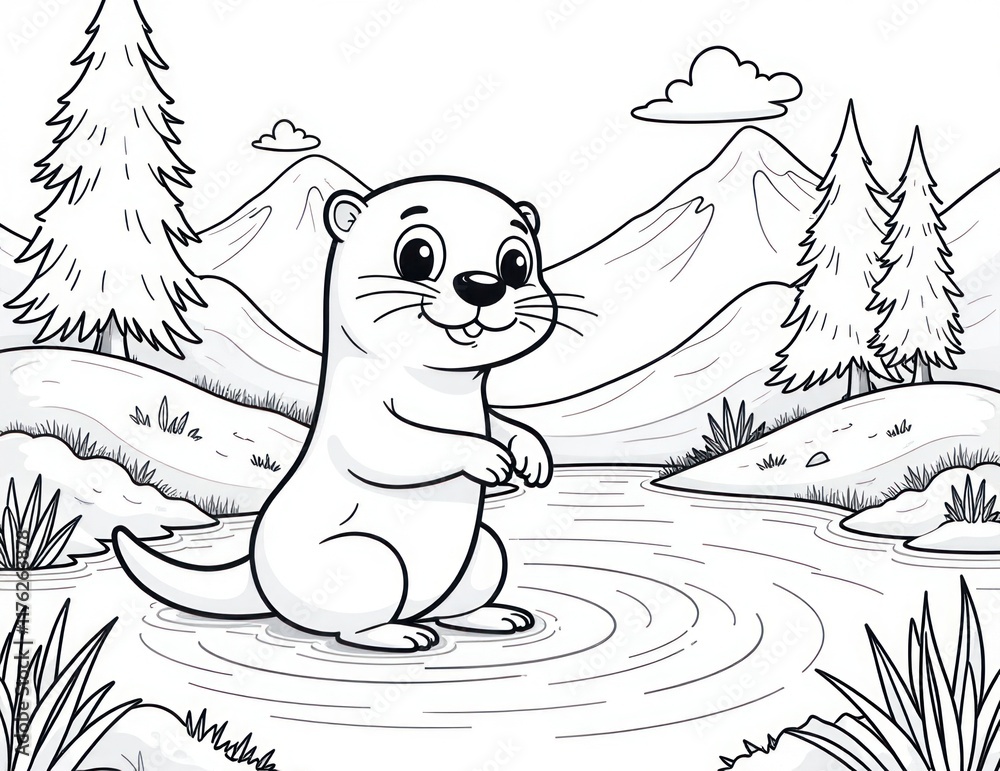 Cute Cartoon Utter. Black and White Coloring Page. Ready to print on ...