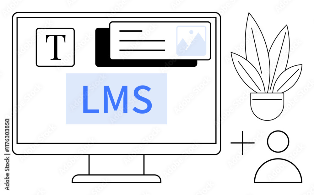 Computer screen displaying LMS with text, images, and interface elements, complemented by a ...
