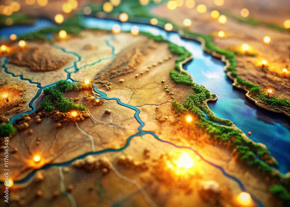 Tigris Euphrates River Map with Bokeh Background - Ancient Mesopotamia ...