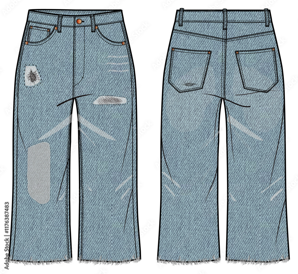 Women’s Jeans, Denim pant, Front and Back View Vector Fashion ...