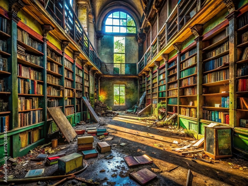 Urban Exploration: Abandoned Library, Book Stack Word Art, Grunge ...