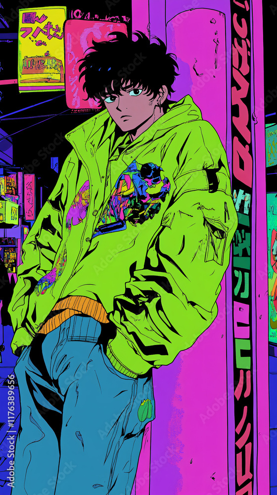 Vibrant 80s anime city pop illustrations moody character neon-lit urban ...