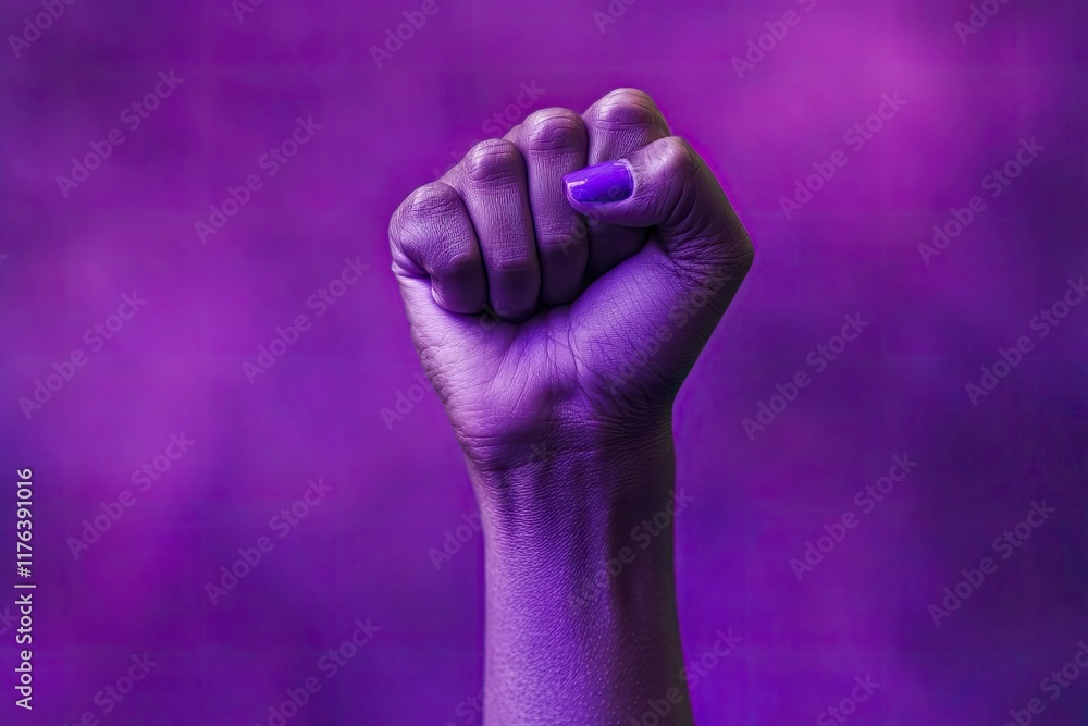 Raised purple fist of a woman for international women's day and the ...
