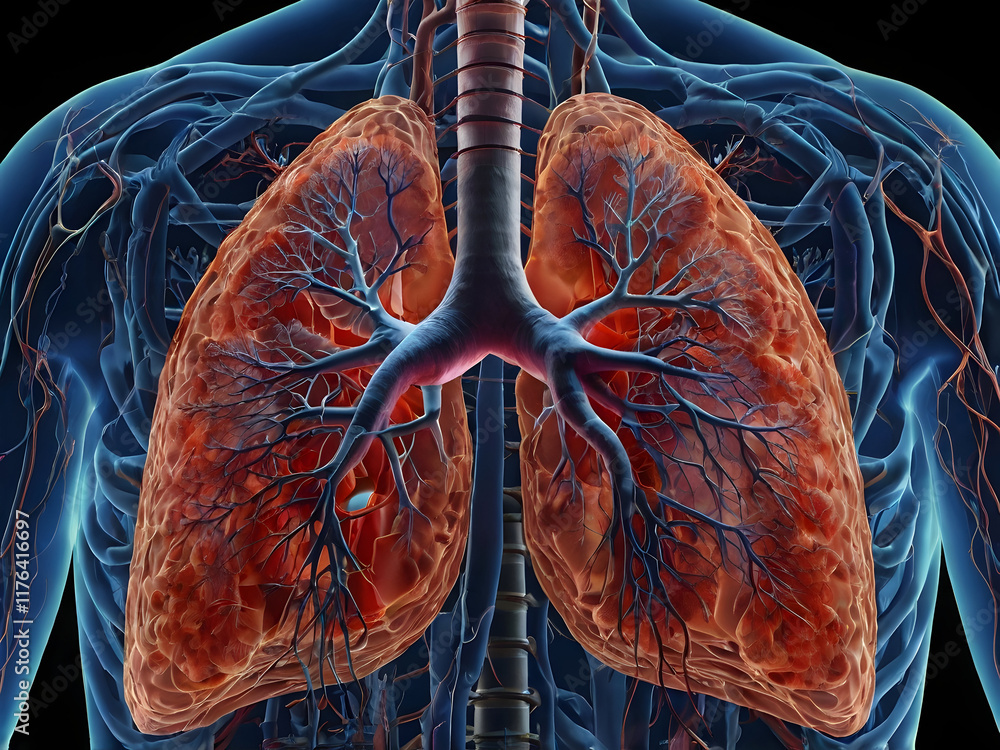 Lung Function and Gas Exchange: A detailed illustration of the human ...