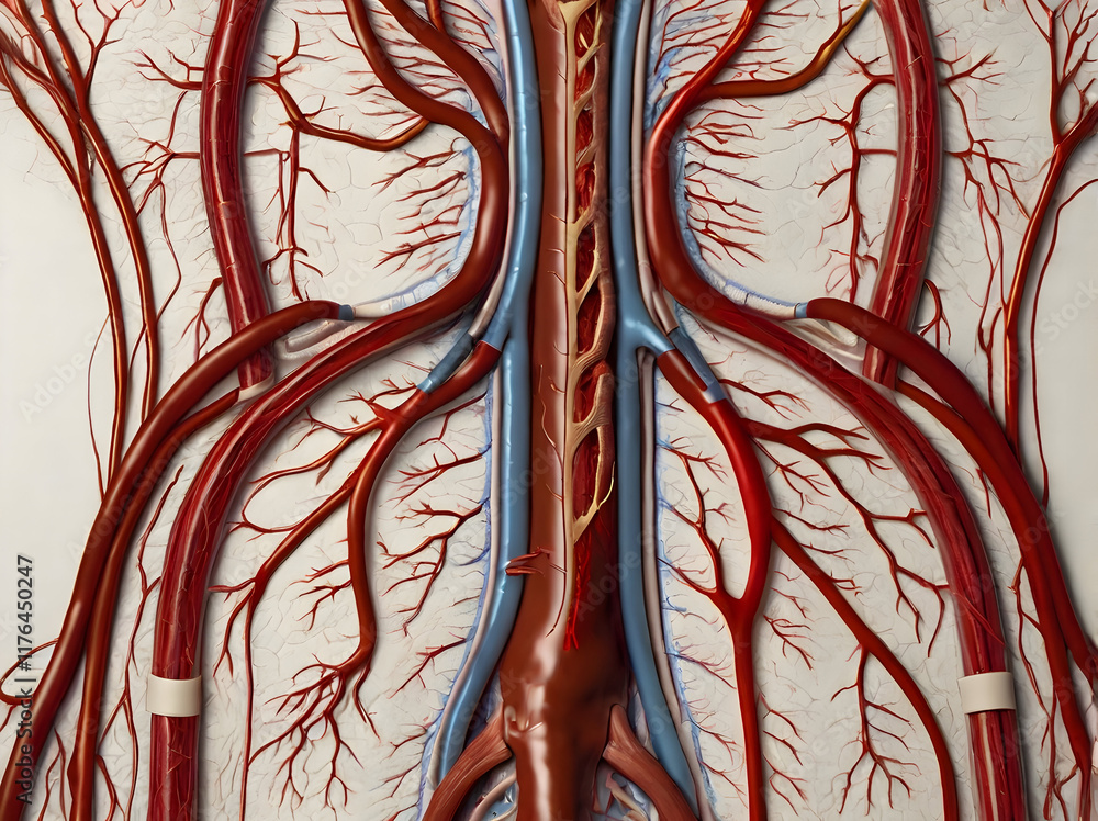 The Human Arteries: Blood Distribution Pathways: A detailed illustration of the arterial system ...