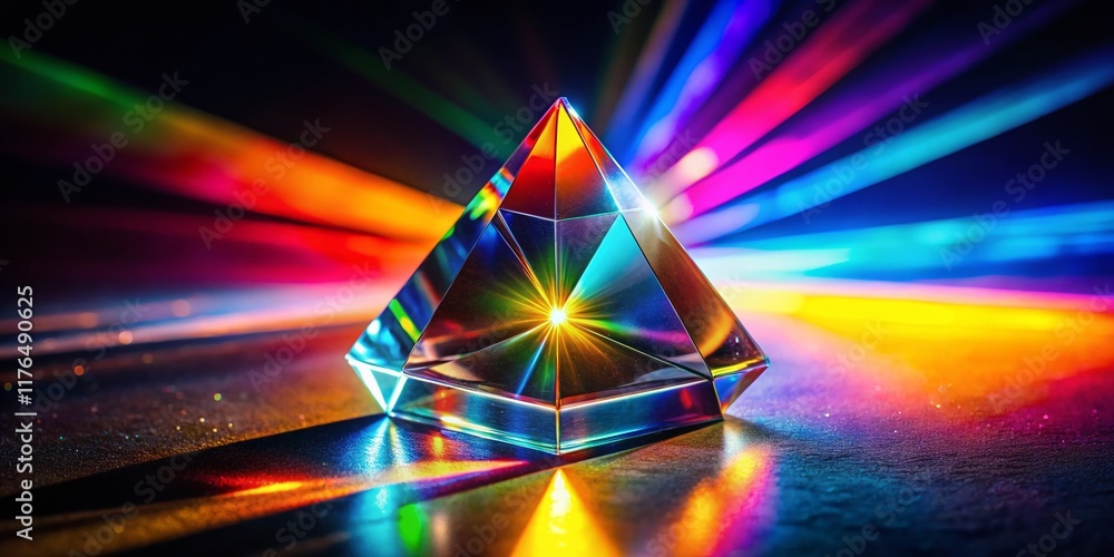 Vintage RGB Crystal Prism Silhouette Light Dispersion on Black ...