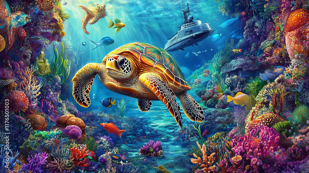 Ilustración de Stock I spy game. Cartoon sea animals, fish, submarine ...