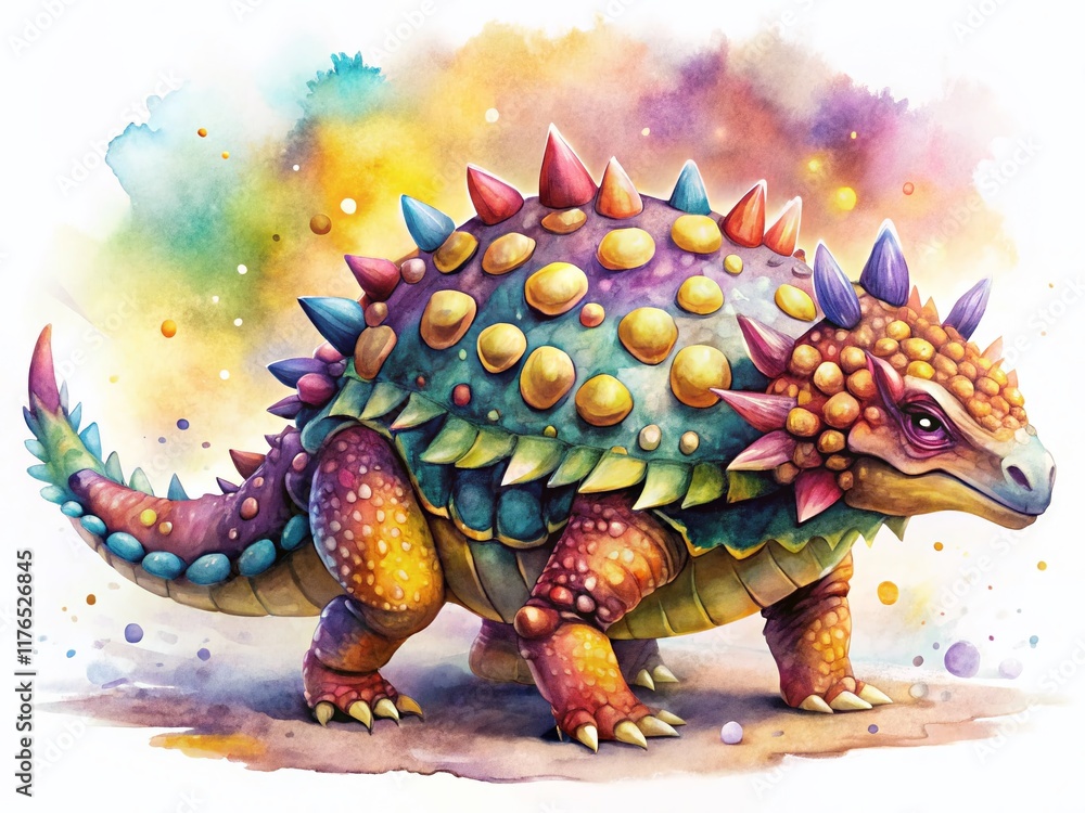 Watercolor Ankylosaurus Dinosaur, Prehistoric Reptile, Paleontological ...