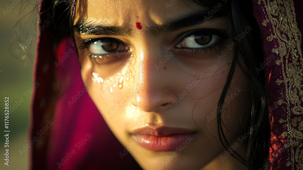 Portrait photography of an Indian girlfriend crying softly, extreme ...