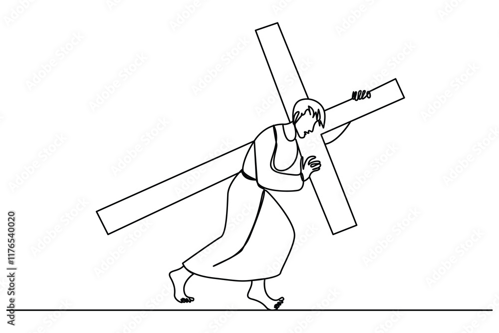 continuous one line christian cross with minimal vector illustration ...