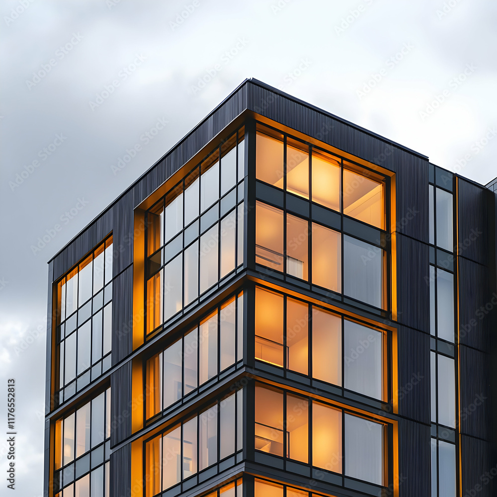 Elegant urban building with amber and ebony exteriors, set against a ...