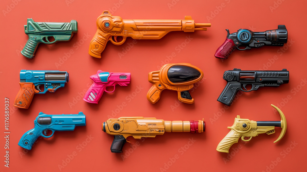 Blaster guns, cartoon vector handguns and rayguns weapon. Toys for kids ...
