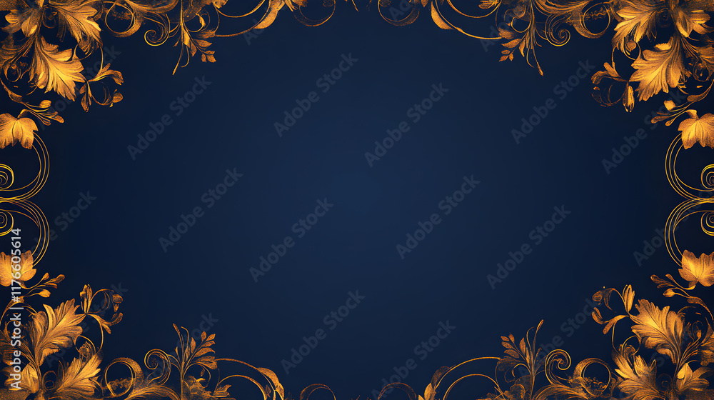 Blue background with golden line borders on the left and right sides ...